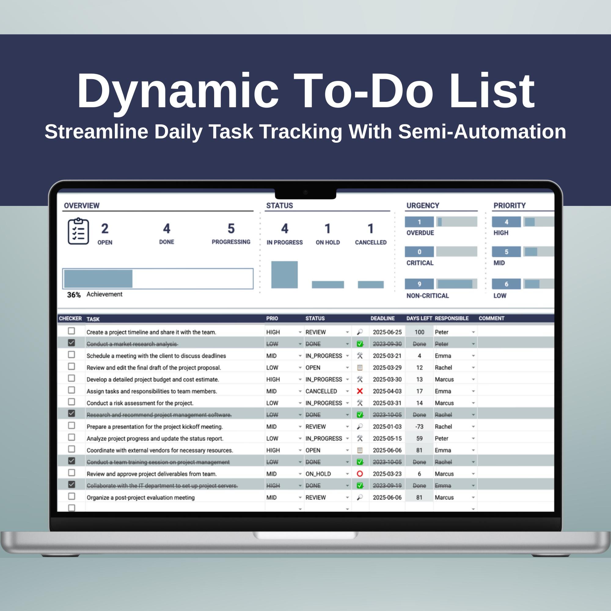 Task Tracker Template – Professional Excel & Google Sheets Planner ...