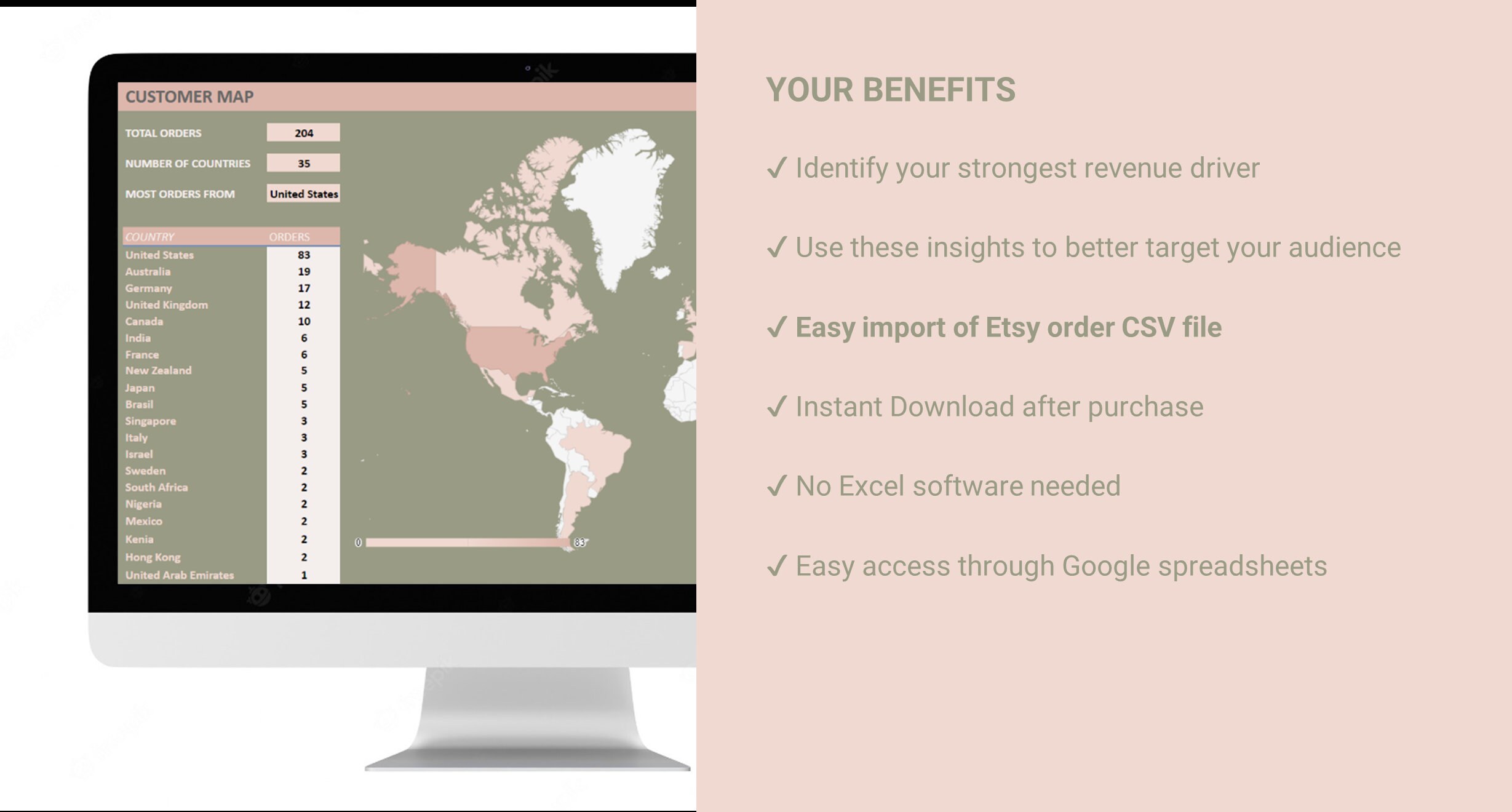 Etsy Seller Customer World Map Sales Tracker Google Spreadsheet ...