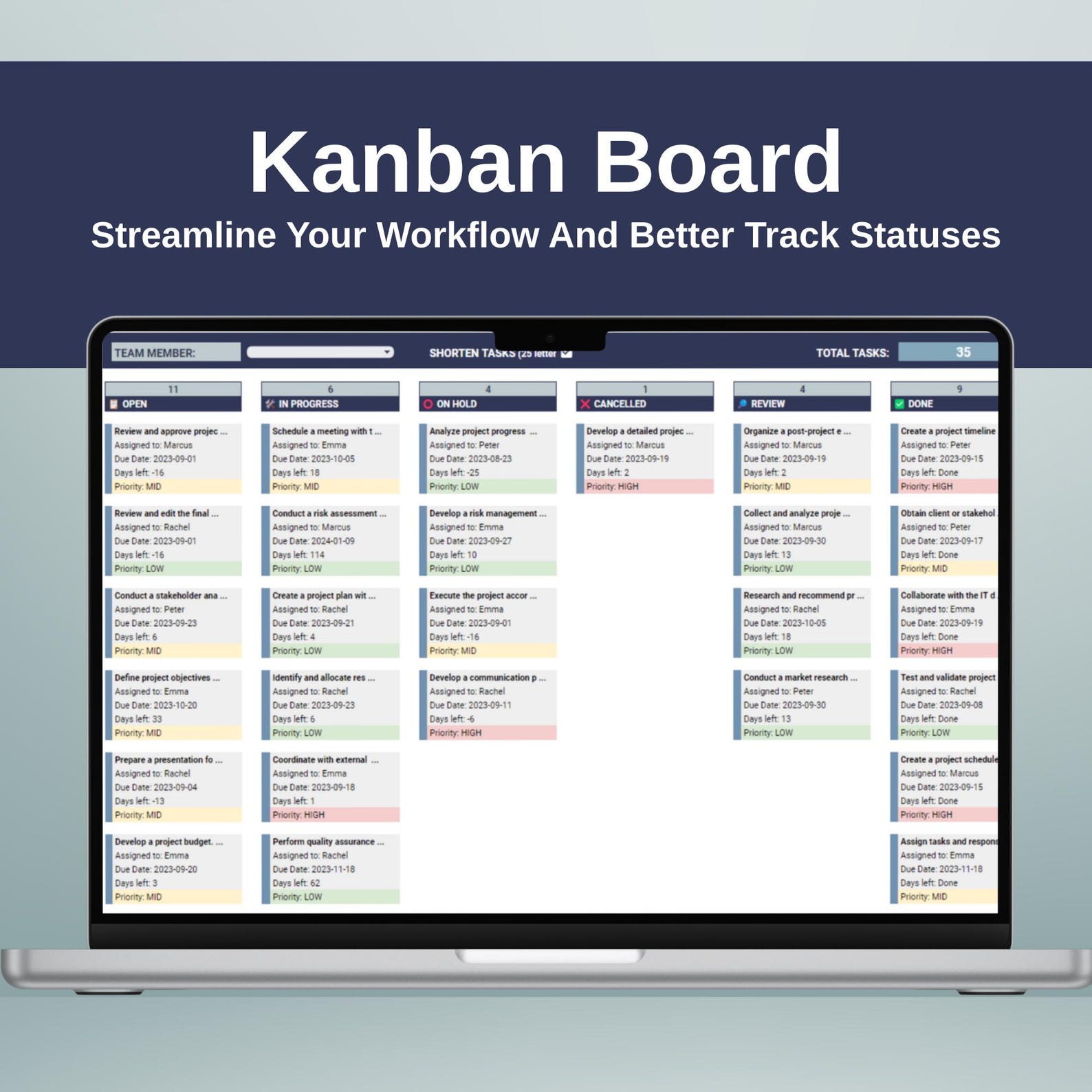 Advanced Task Tracker: Kanban Board in Excel & Google Sheets (digital ...