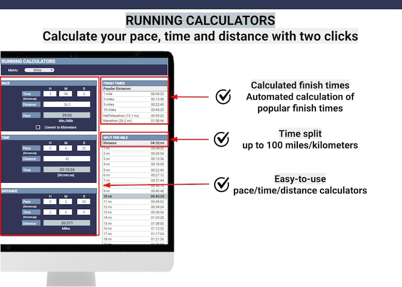 Running Tracker - Excel & Google Sheets Template, Pace Calculator ...