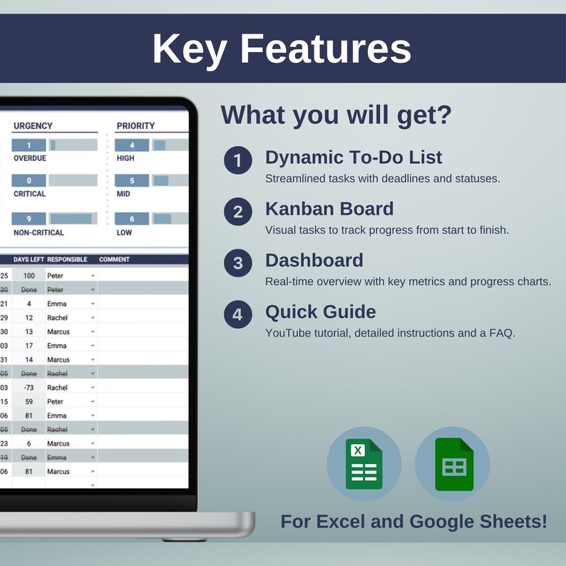Advanced Task Tracker: Kanban Board in Excel & Google Sheets (digital ...