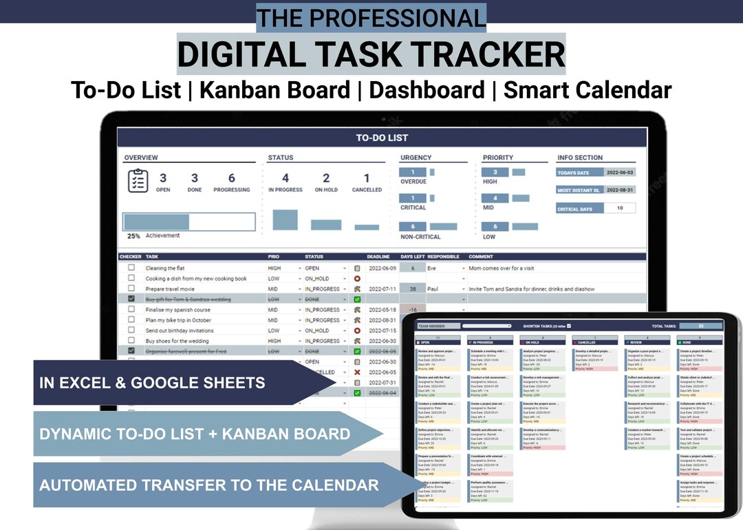 Professional Task Tracker | Digital | Excel Template | Google ...