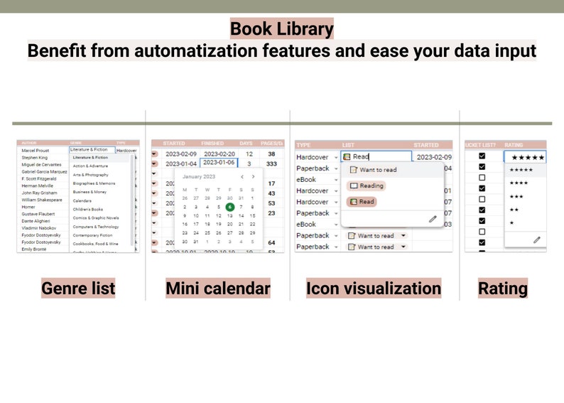 Reading Tracker Digital Book Journal Spreadsheet Template - Etsy