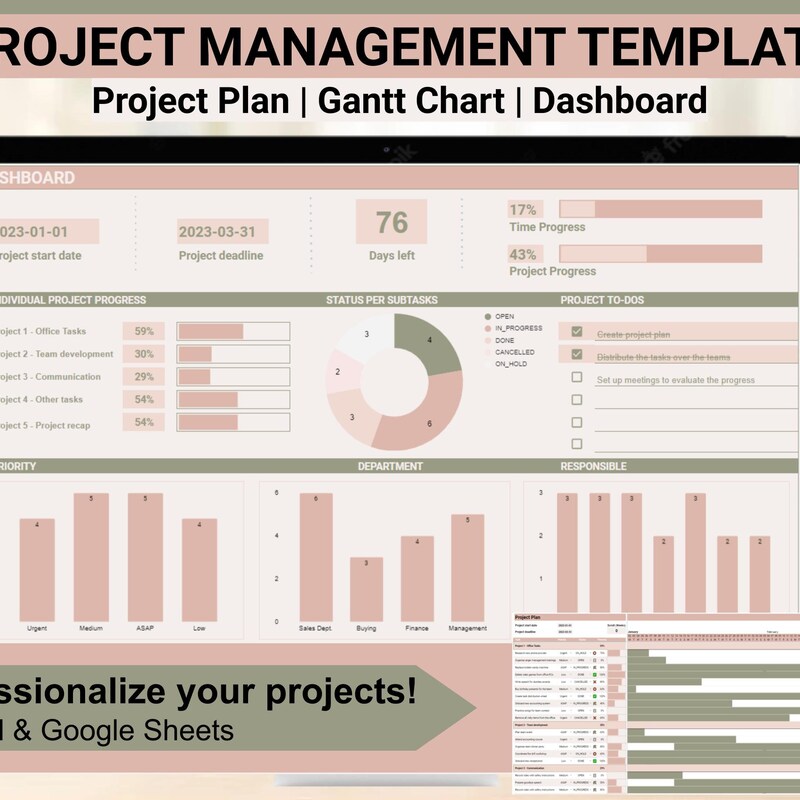Project Management Template In Excel Etsy