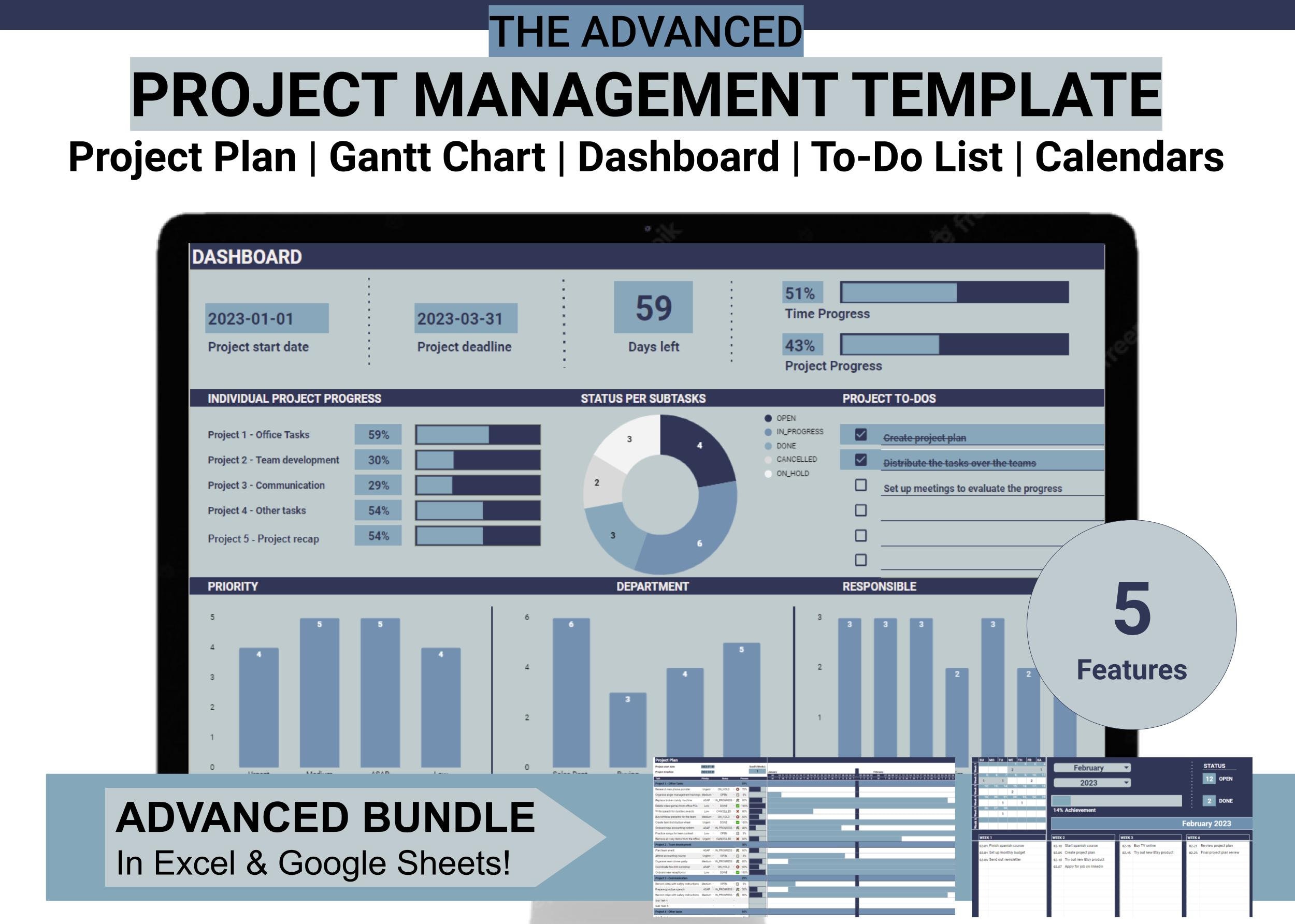 Project Management Template | Advanced | Excel Template | Google Sheets ...
