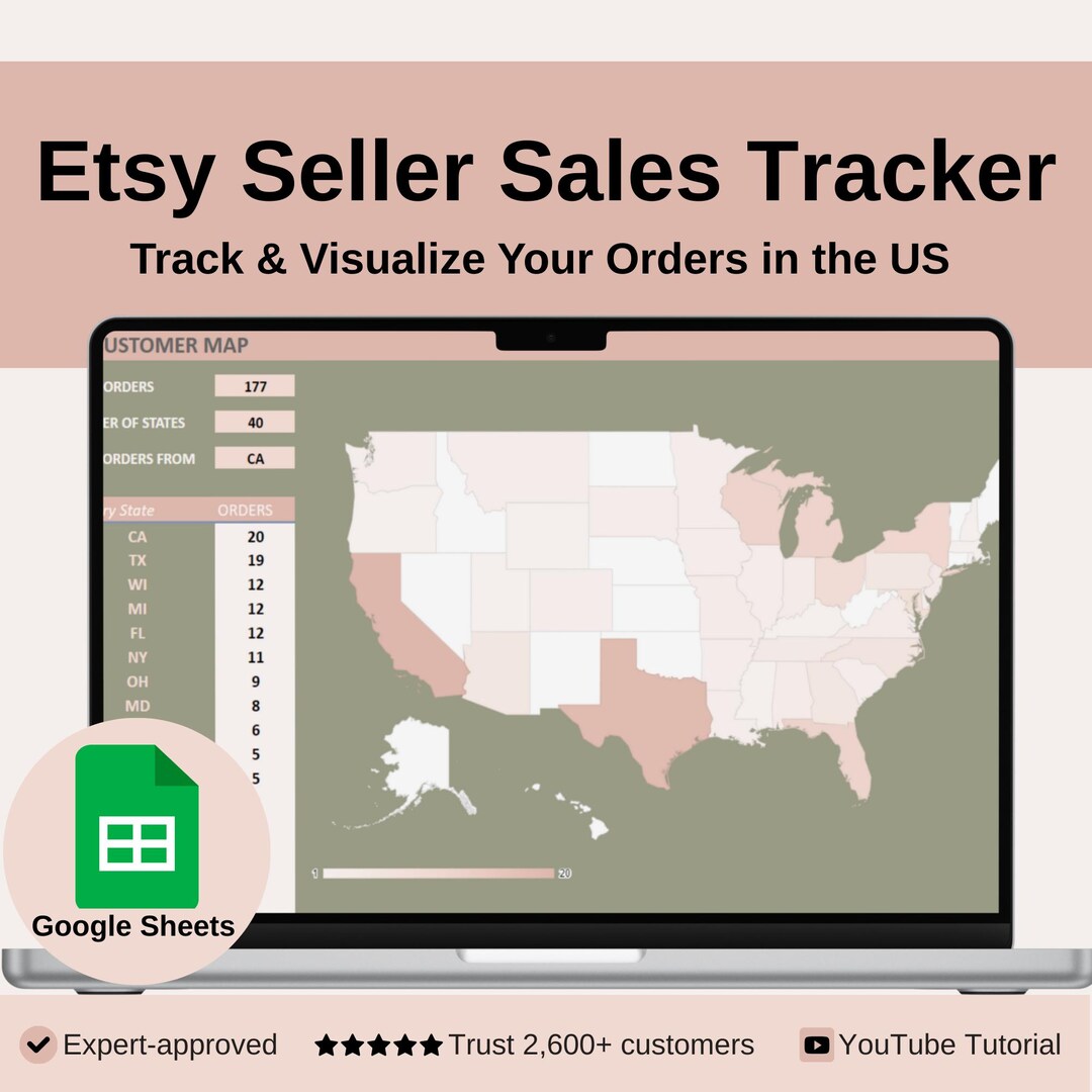 Etsy Sales Tracker With US Map - Google Sheets Template for CSV Import ...