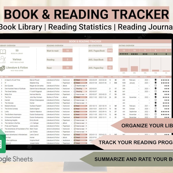 Reading Tracker Google Spreadsheet - Etsy