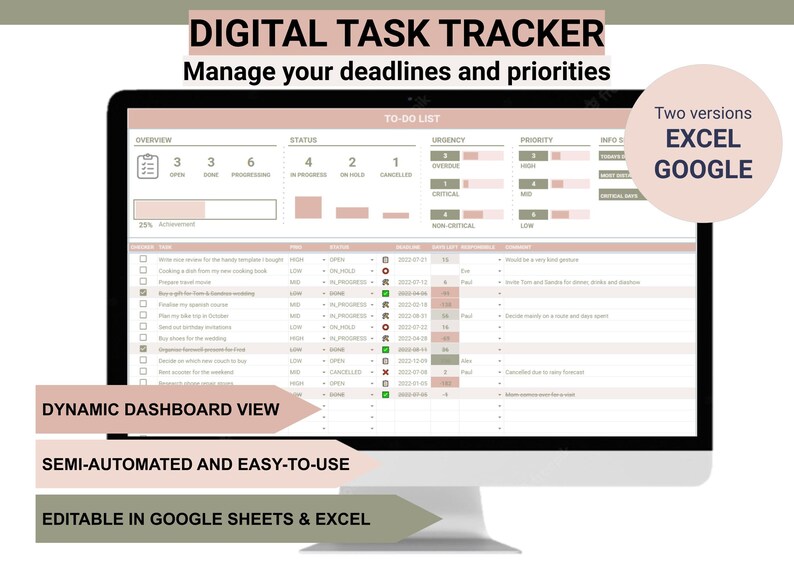 TO-DO LIST | Digital | Spreadsheet | Excel Template | Collaborative ...