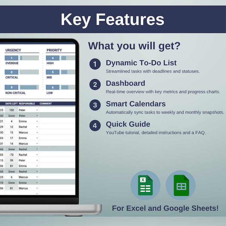 Advanced Task Tracker Template (excel & Google Sheets) - Daily Planner ...
