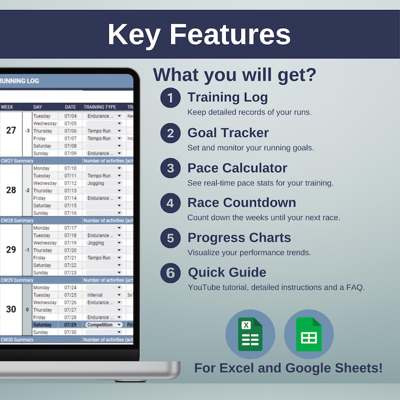 Running Tracker - Excel & Google Sheets Template, Pace Calculator ...