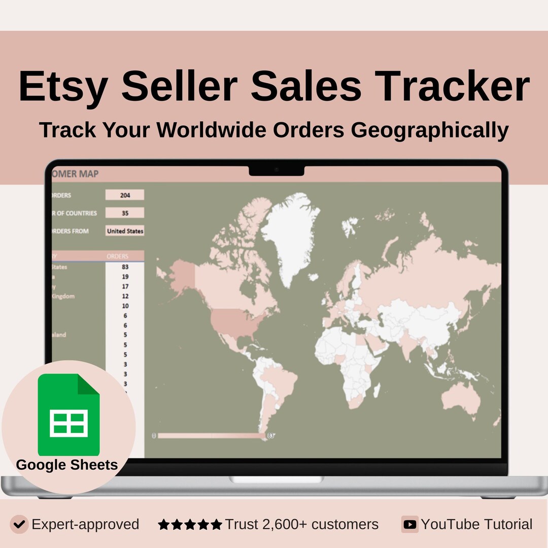 Etsy Sales Tracker With World Map - Google Sheets Template for CSV ...