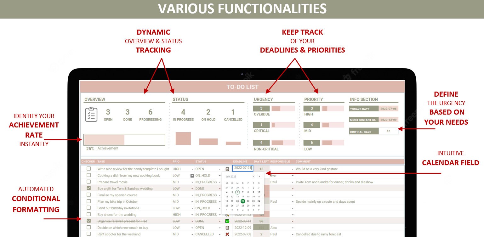 TO-DO LIST Digital Spreadsheet Excel Template Collaborative & Semi ...