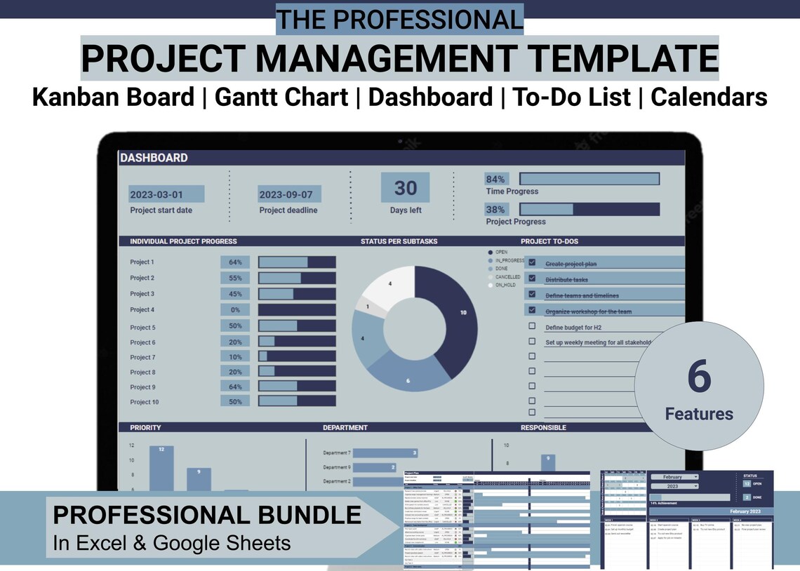 Project Management Template Professional Excel & Google Sheets Kanban ...