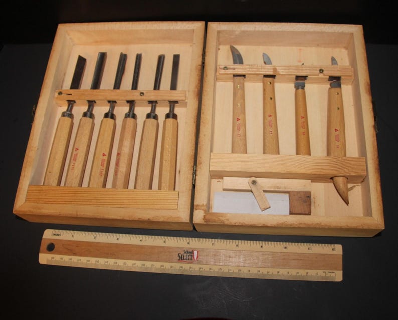 Complete Solingen Germany Wood Chisel Set in Sturdy Wood Case. 10 ...