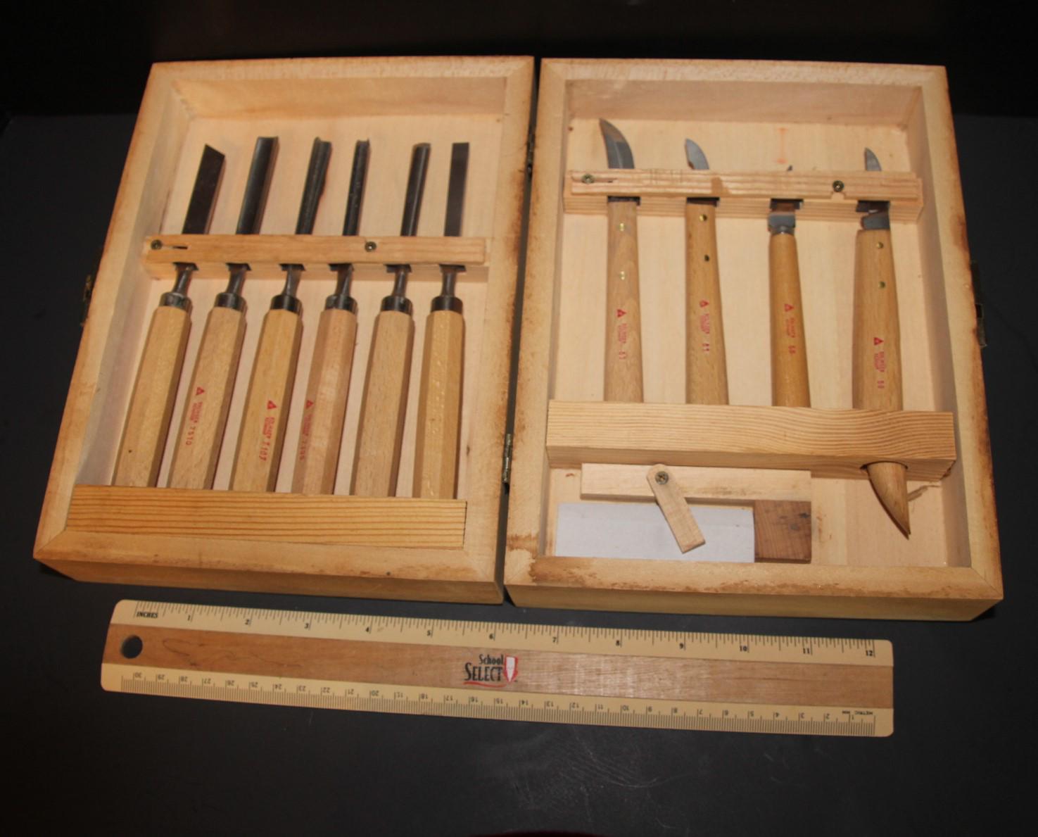 Complete Solingen Germany Wood Chisel Set in Sturdy Wood Case. 10 Chisels and Sharpening Stone ...