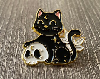 Cat Skull Enamel Pin - Etsy