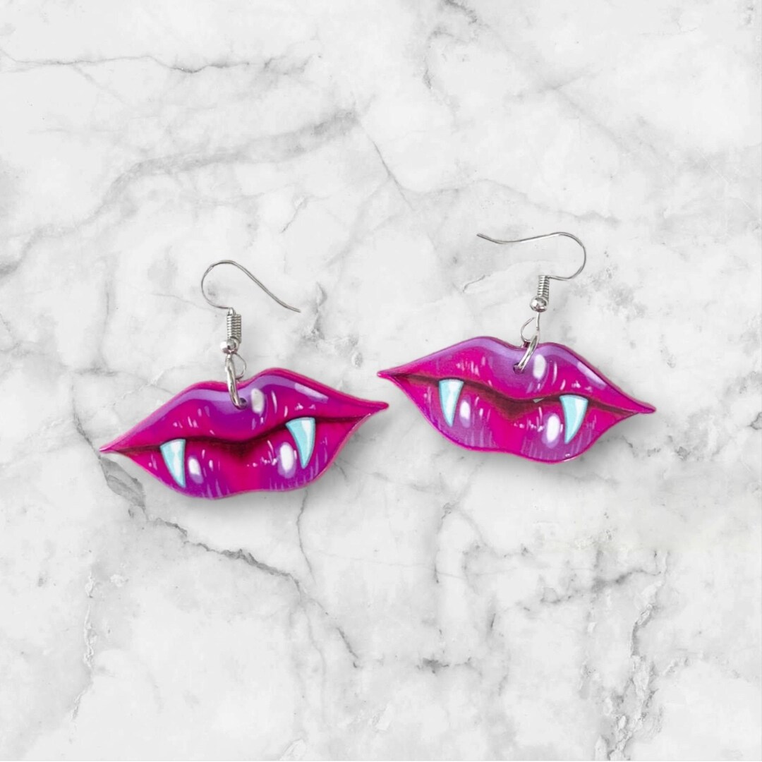 Vampire Fang Lip Earrings, Creepy Valentine Dangle Earrings - Etsy