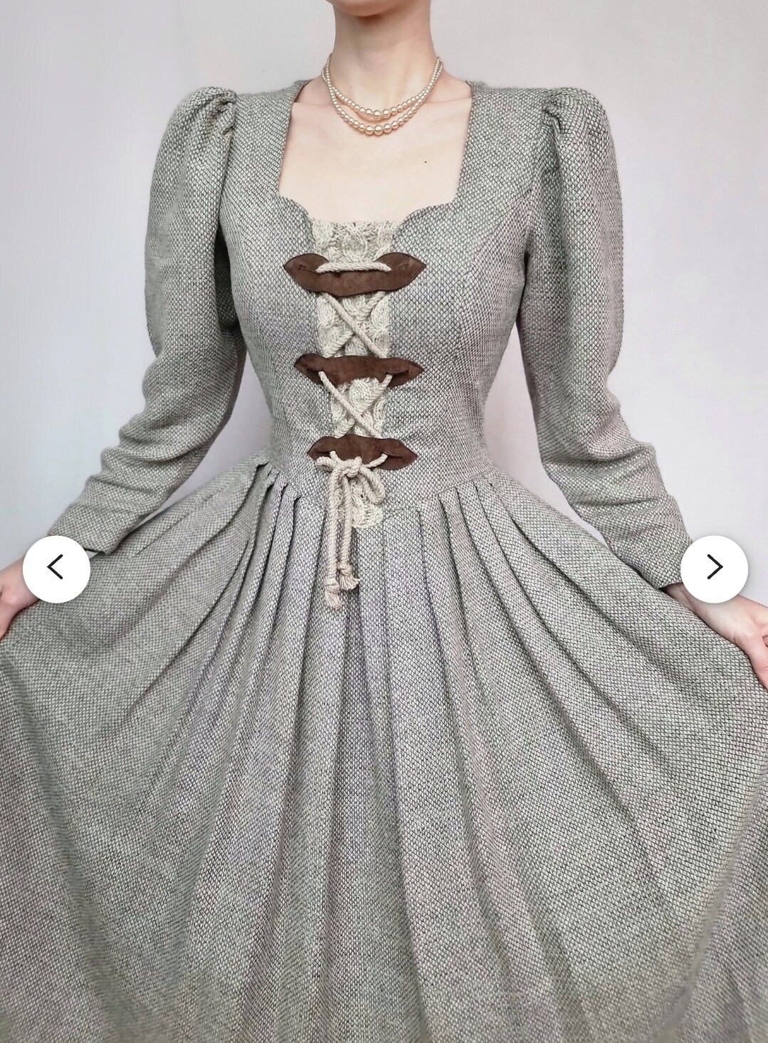 Vintage Austrian Dress Linen Fabric Puffy Sleeves/celtic Dress Beige ...