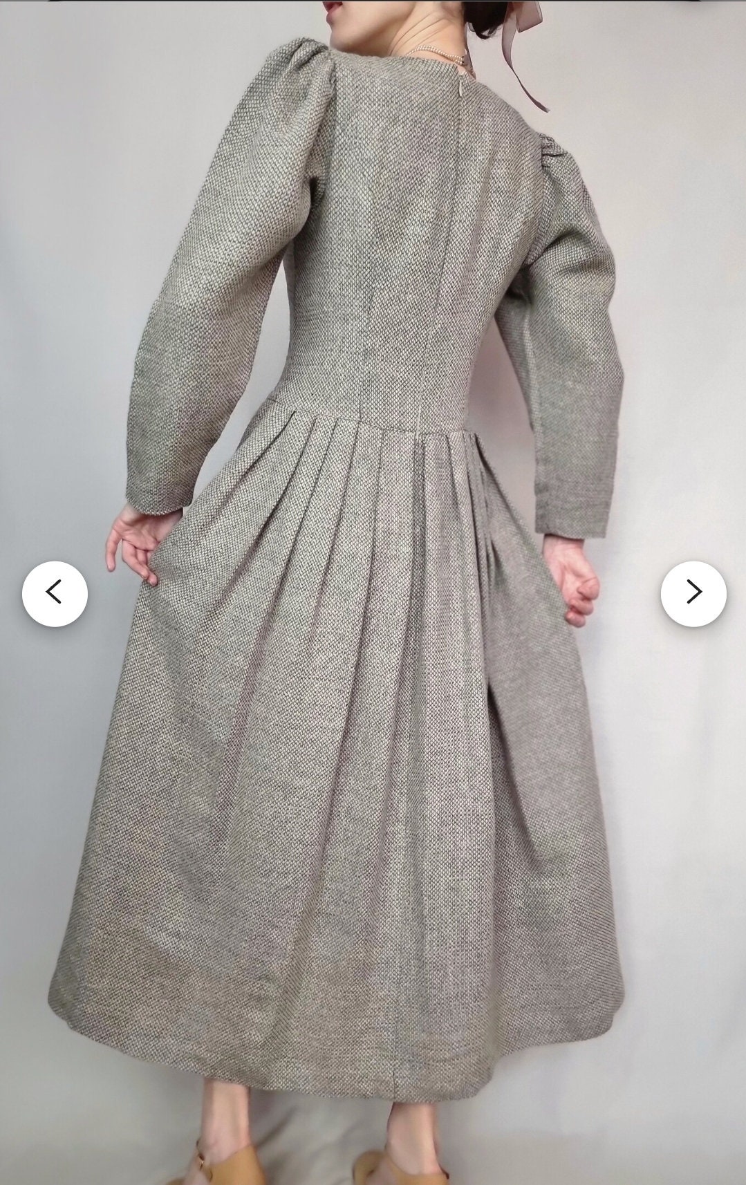 Vintage Austrian Dress Linen Fabric Puffy Sleeves/celtic Dress Beige ...