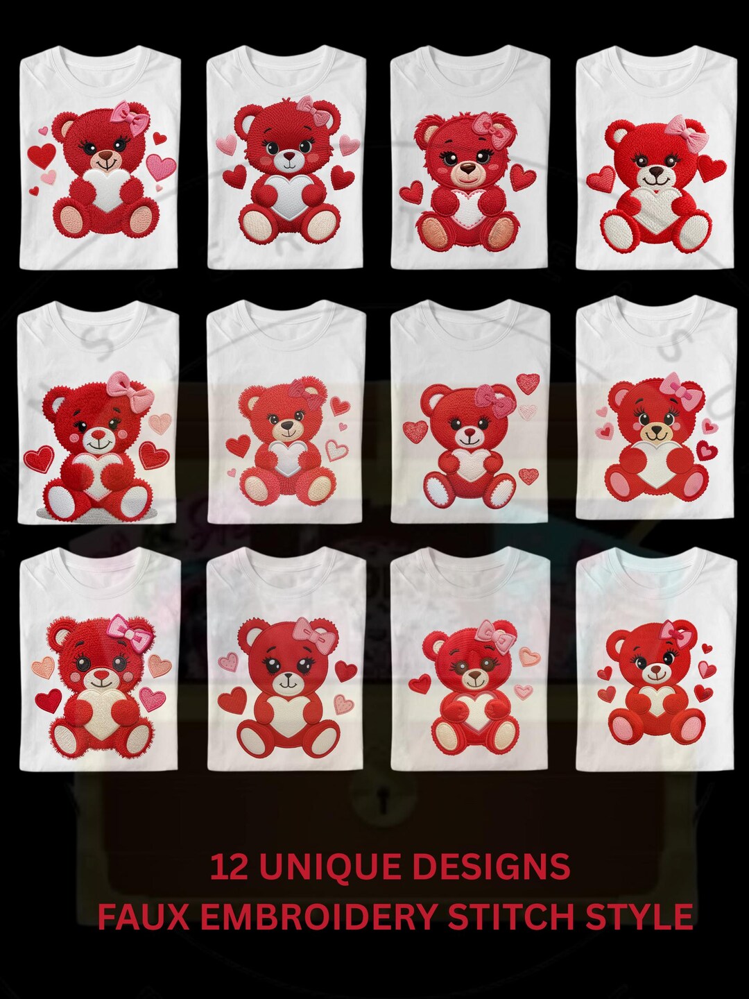 Faux Embroidery Valentine Red Teddy Bear PNG Set – Girl Bears - Etsy
