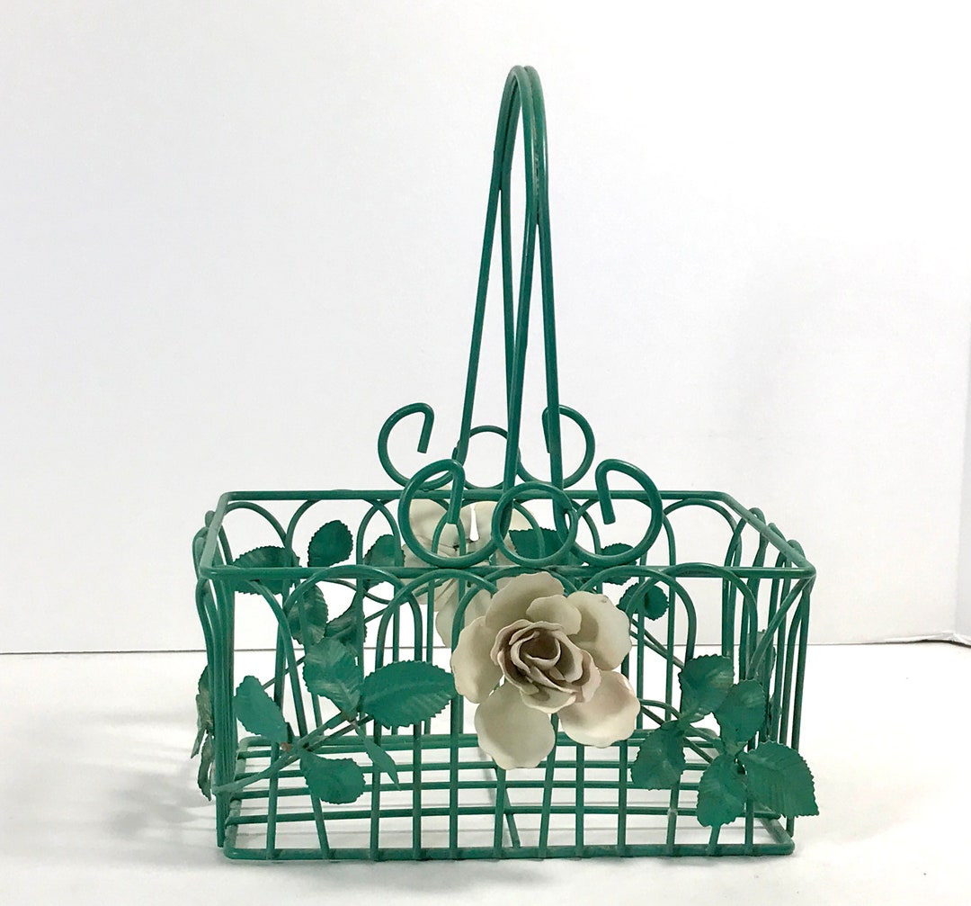 Adorable Decorative Rectangle Shape Green Wire Basket With Vines and ...