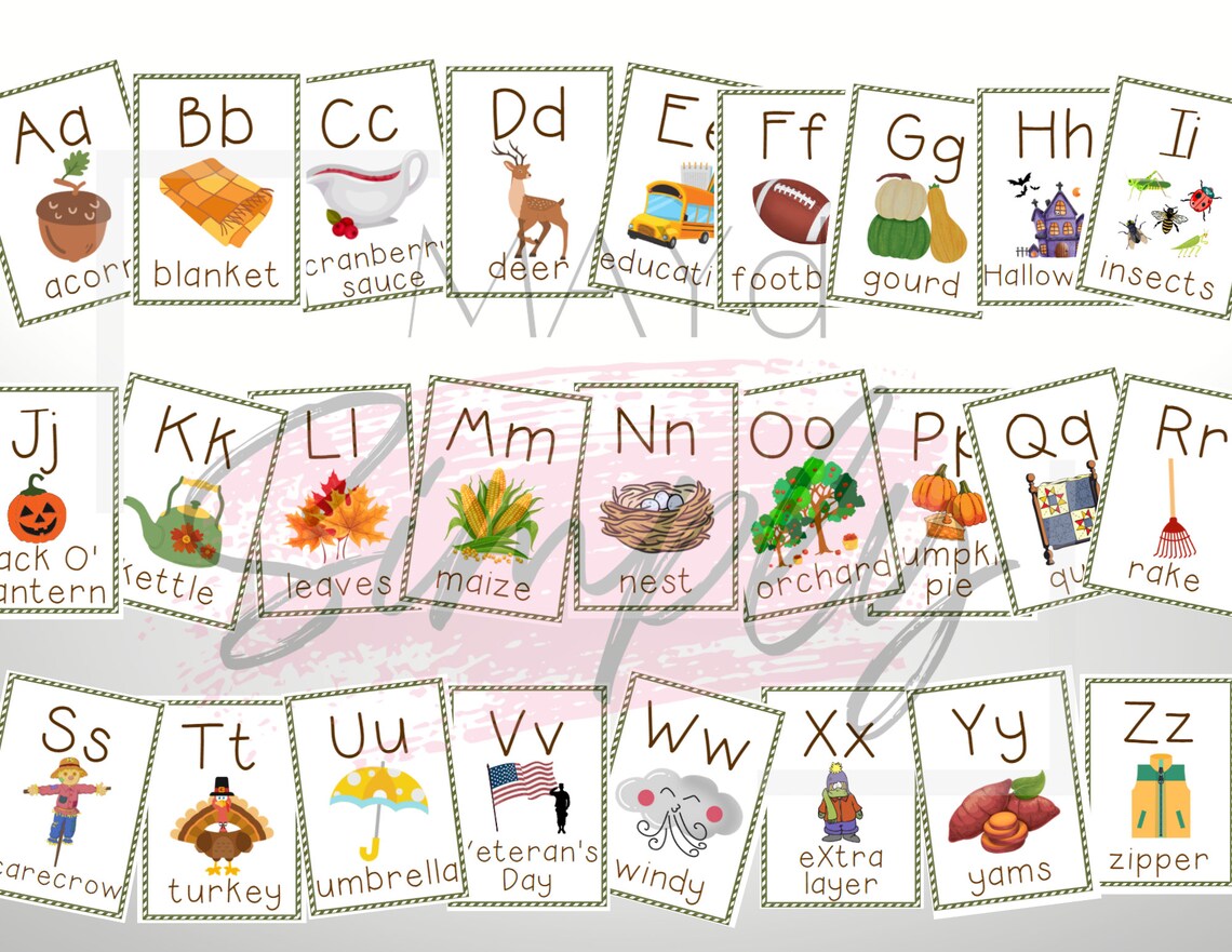 Fall ABC Alphabet Posters and Flash Cards, Educational ABC Set ...