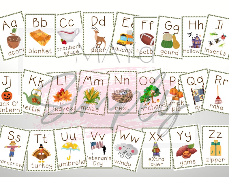 Fall ABC Alphabet Posters and Flash Cards, Educational ABC Set ...