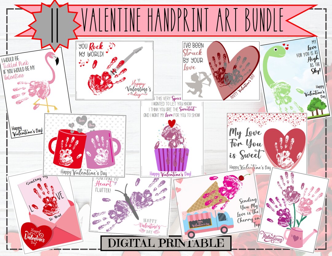 Valentine Handprint Art BUNDLE- 11 DESIGNS - Keepsake, Grandparents ...