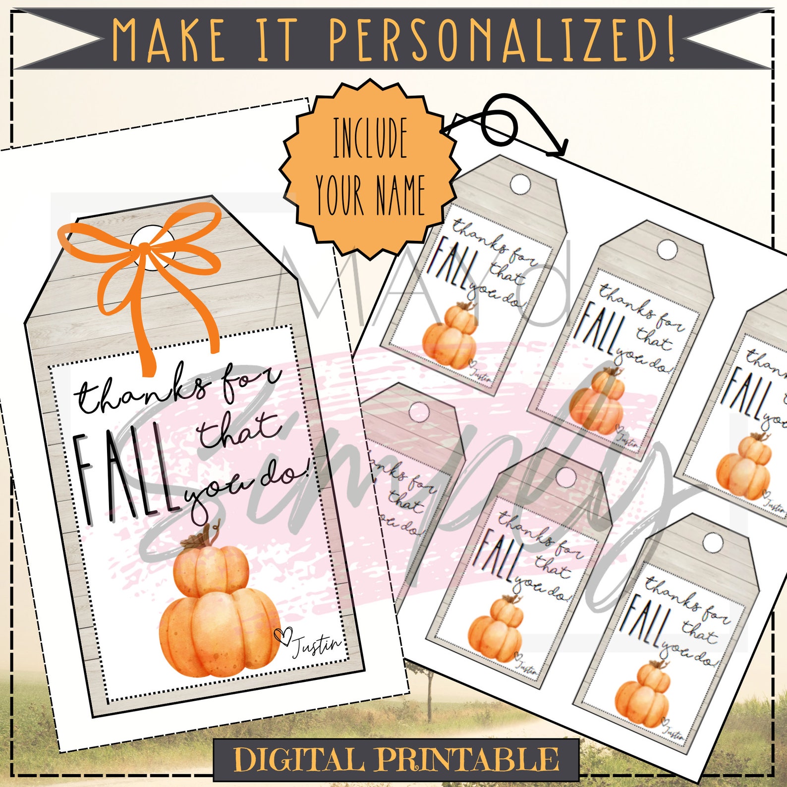 PERSONALIZED Fall Gift Tag, Thanks for FALL That You Do, Pumpkin ...