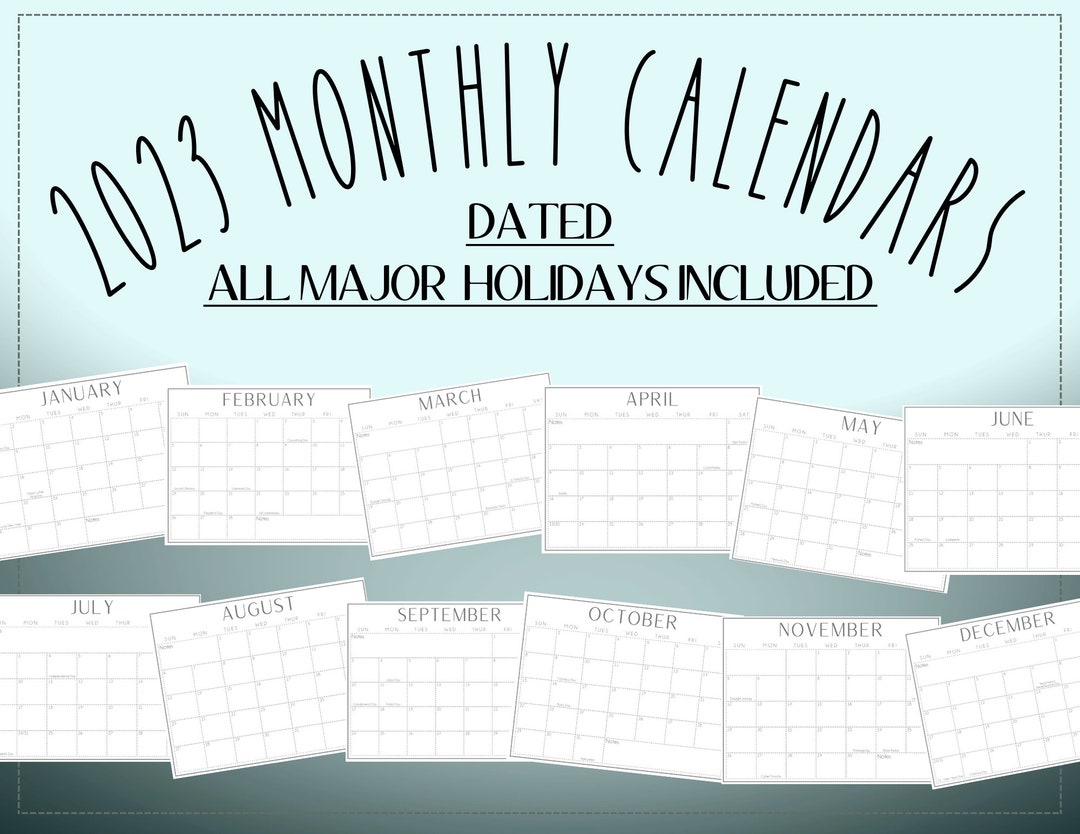 2023 Monthly Calendars - Dated - Holidays Included - 2 Versions - Etsy