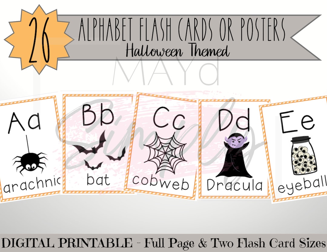 Halloween ABC Alphabet Posters and Flash Cards, Educational ABC Set ...