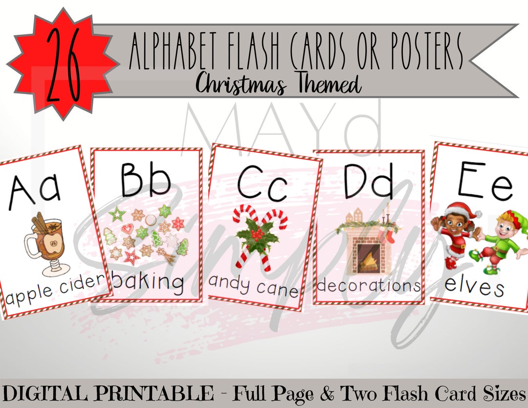 Christmas ABC Alphabet Posters and Flash Cards, Educational ABC Set ...