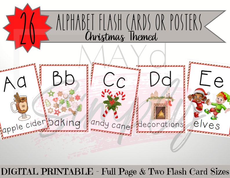 Christmas ABC Alphabet Posters and Flash Cards, Educational ABC Set ...