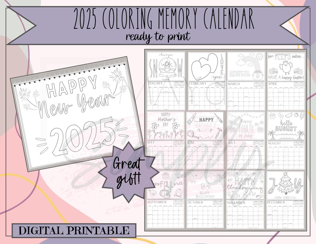2025 Coloring Calendar - Memory Calendar - Keepsake - Dated Calendar ...