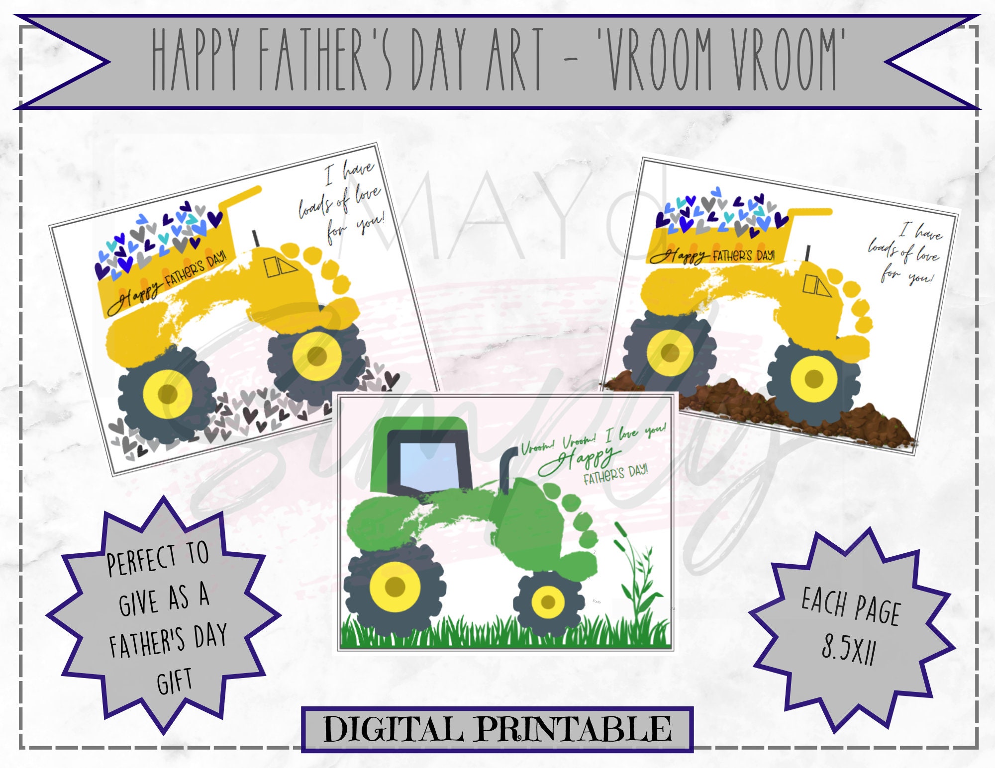 Father's Day Handprint Art and Craft Tractor and Dump Truck, Three ...