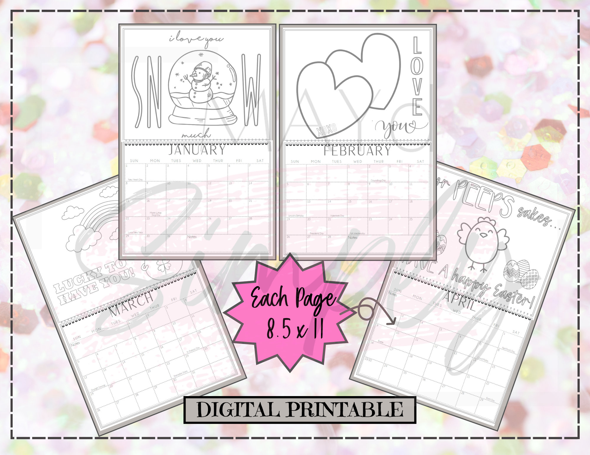 2024 Coloring Calendar Memory Calendar Keepsake Dated Calendar Great ...