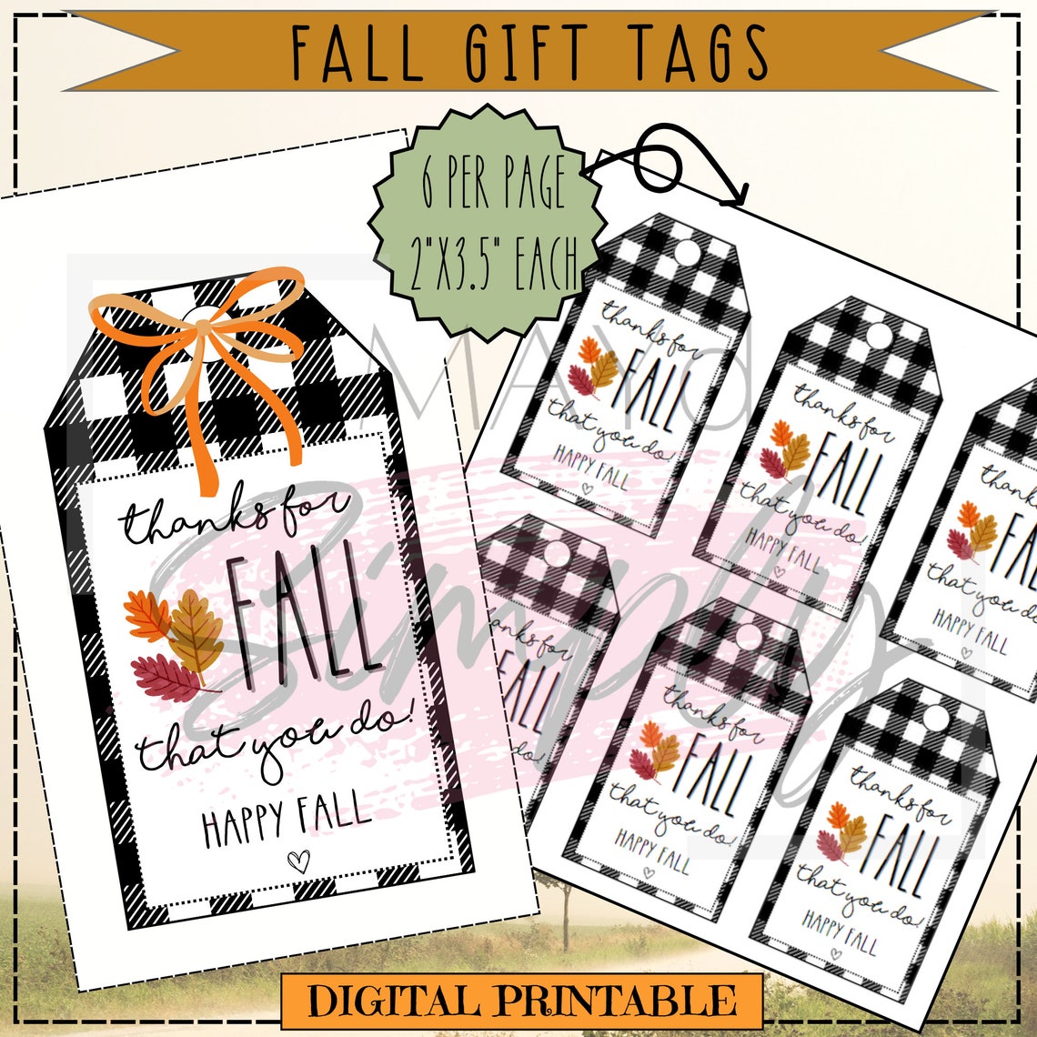 PERSONALIZED Fall Gift Tag, Thanks for FALL That You Do, Plaid, Leaves ...