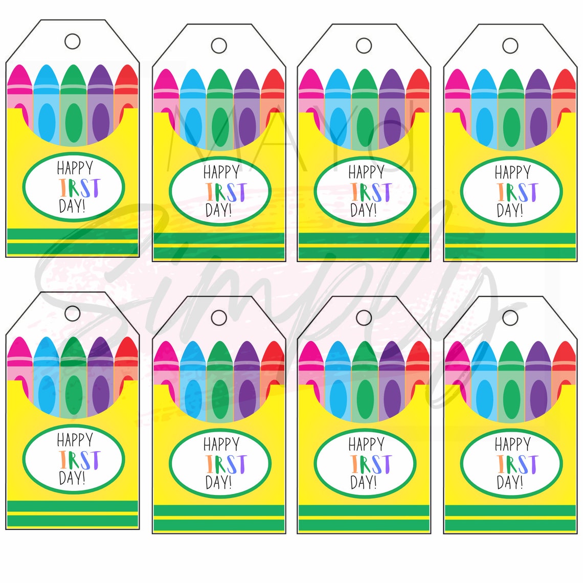 Crayon Themed Gift Tag - Happy First Day - Printable Tag - Etsy