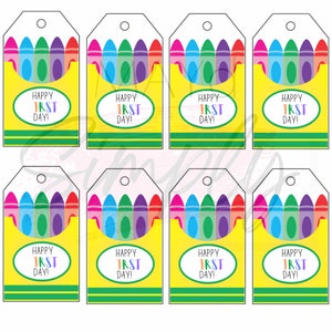 Crayon Themed Gift Tag - Happy First Day - Printable Tag - Etsy
