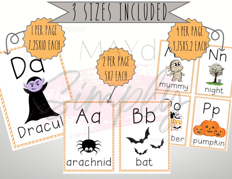 Halloween ABC Alphabet Posters and Flash Cards, Educational ABC Set ...