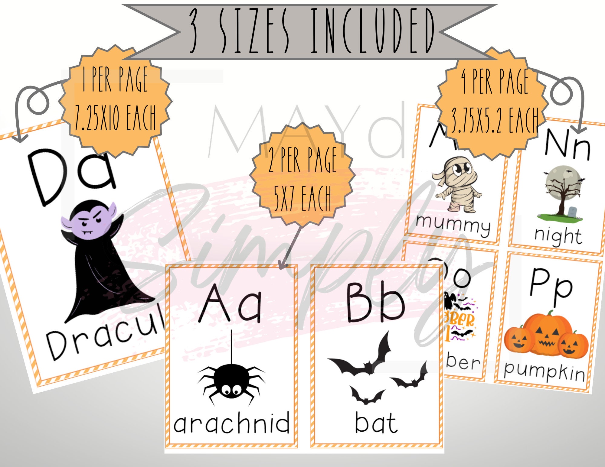 Halloween ABC Alphabet Posters and Flash Cards, Educational ABC Set ...