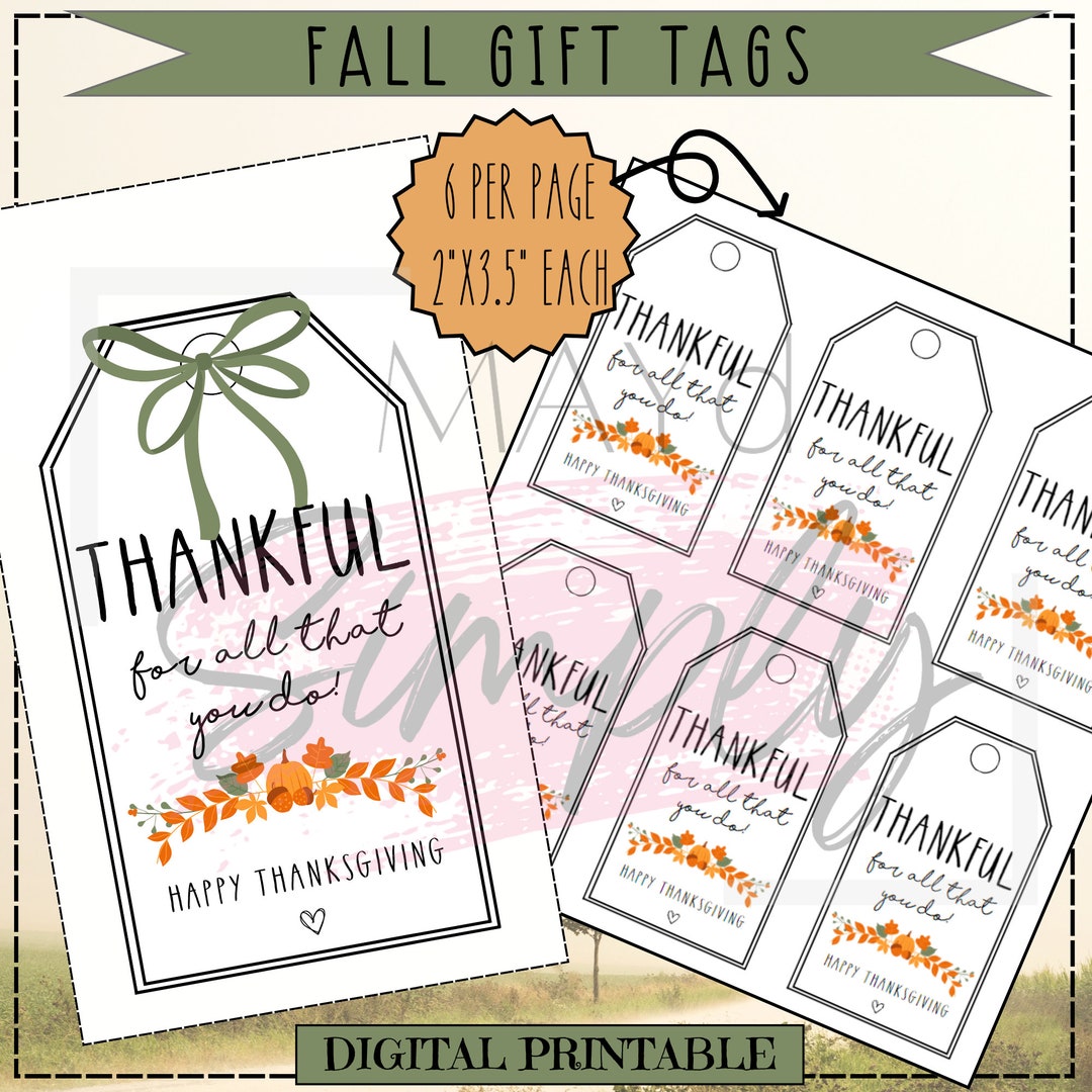 PERSONALIZED Fall Gift Tag, Thankful for All That You Do, Pumpkin ...