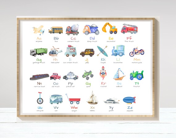 Transportation Alphabet Wall Art Vehicle ABC Printable - Etsy