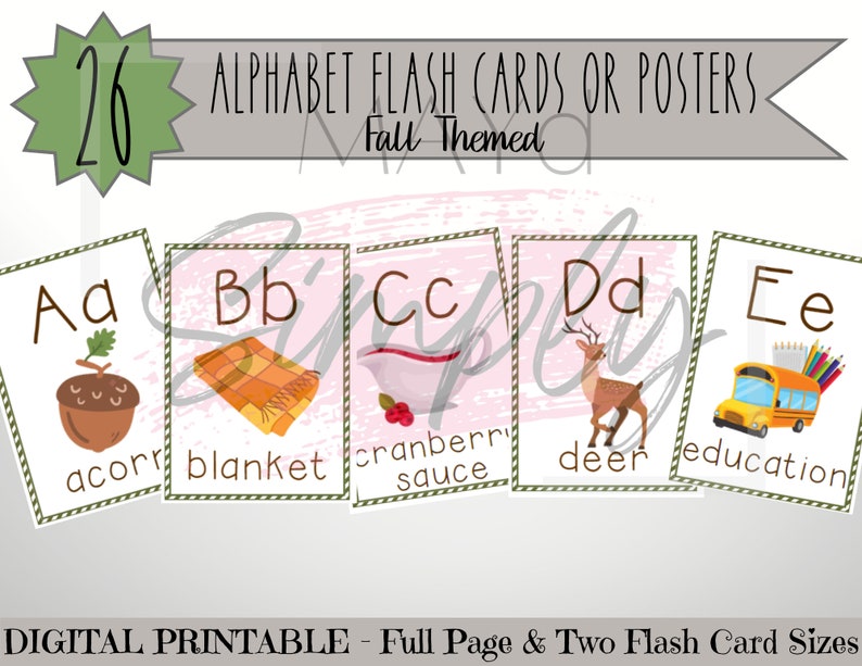 Fall ABC Alphabet Posters and Flash Cards, Educational ABC Set ...