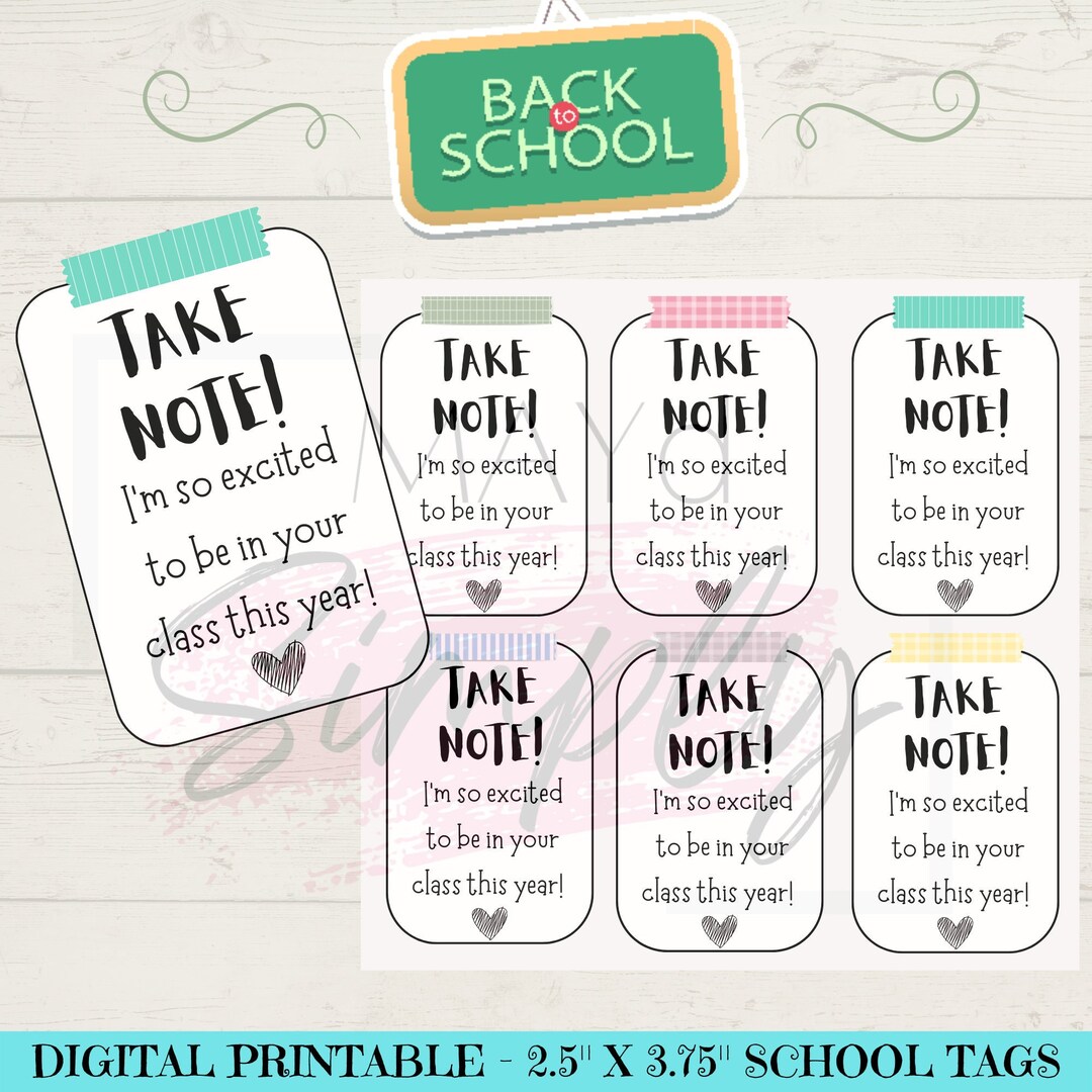 Take Note - Teacher Gift Tag - First Day of School Gift Tag - Etsy