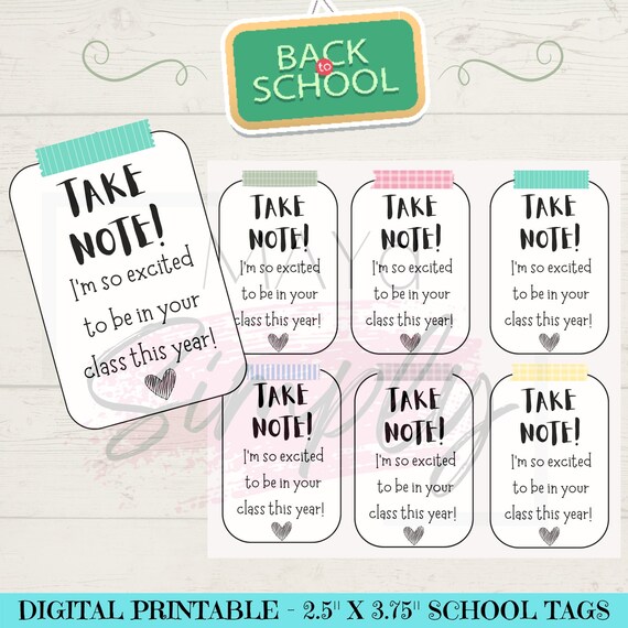 Take Note Teacher Gift Tag First Day of School Gift Tag - Etsy