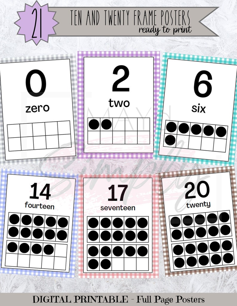 Number Posters and Flash Cards, Ten Frames, Twenty Frames, Educational ...