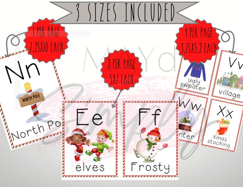 Christmas ABC Alphabet Posters and Flash Cards, Educational ABC Set ...