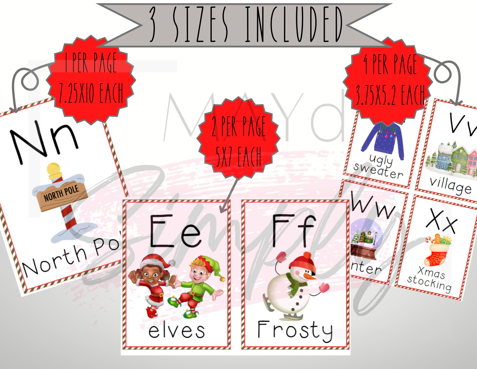Christmas ABC Alphabet Posters and Flash Cards, Educational ABC Set ...