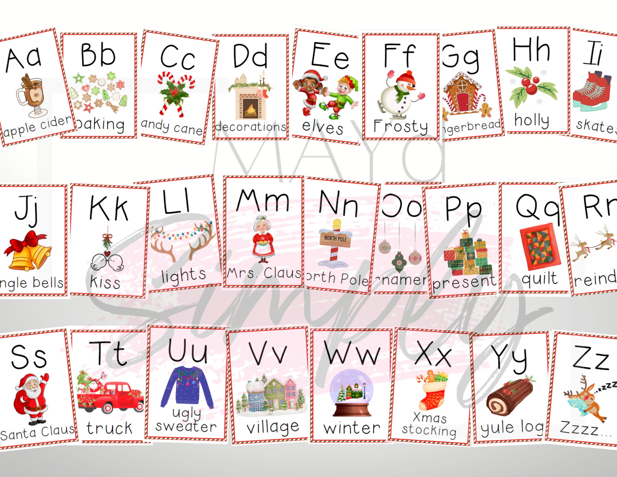 Christmas ABC Alphabet Posters and Flash Cards, Educational ABC Set ...